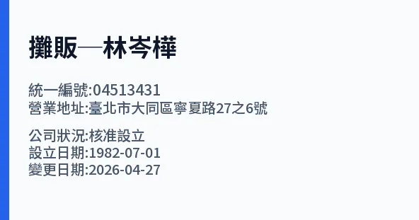 攤販─林岑樺的照片-統編 04513431(臺北市) 公司登記資料與營業項目詳細圖表