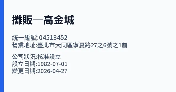 攤販─高金城的照片-統編 04513452(臺北市) 公司登記資料與營業項目詳細圖表