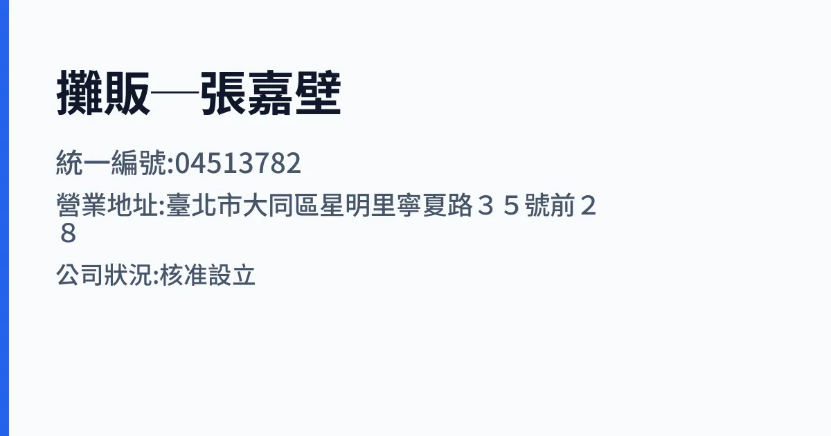攤販─張嘉壁 - 統編 04513782(臺北市) 公司登記資料與營業項目詳細圖表