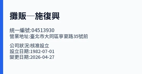 攤販─施復興的照片-統編 04513930(臺北市) 公司登記資料與營業項目詳細圖表