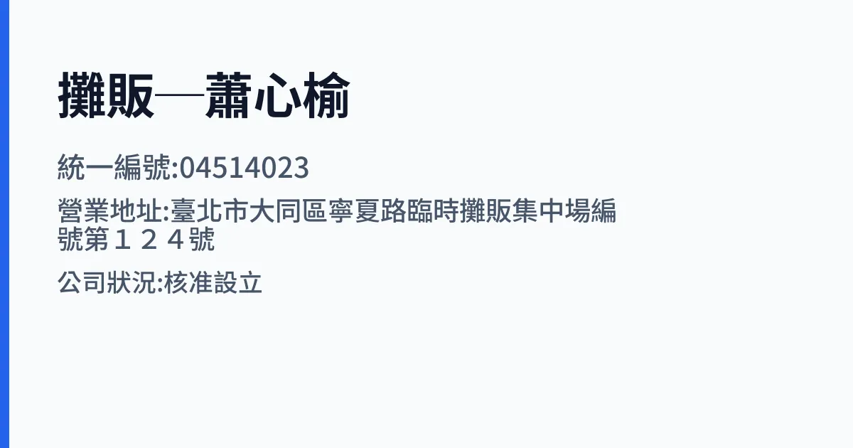 攤販─蕭心榆 - 統編 04514023(臺北市) 公司登記資料與營業項目詳細圖表