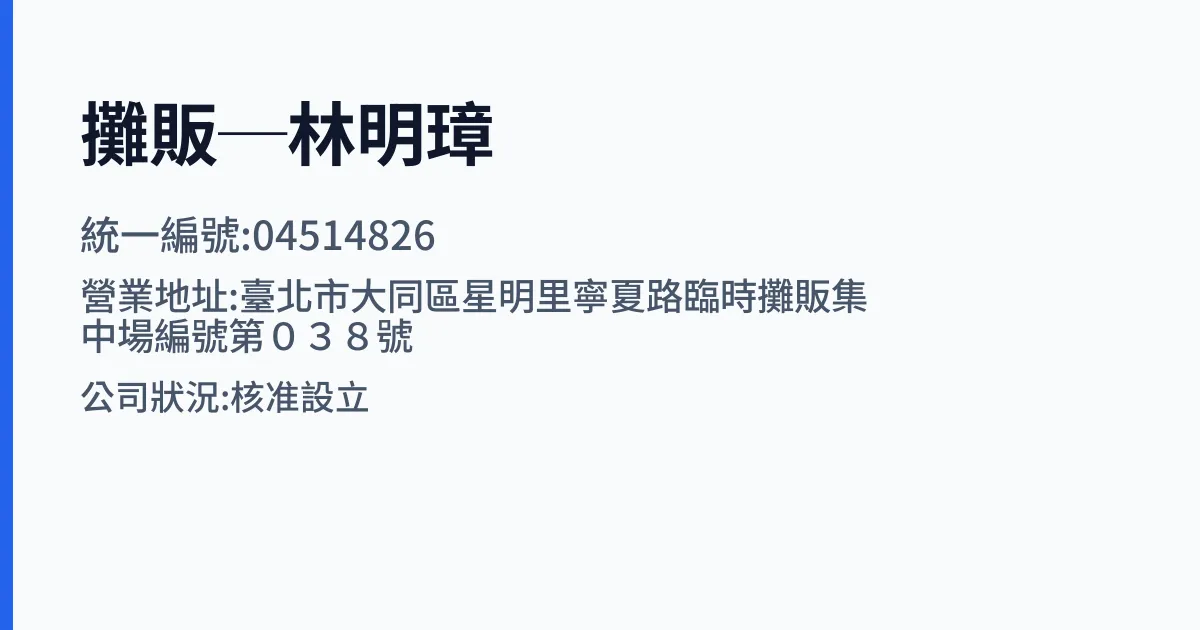 攤販─林明璋 - 統編 04514826(臺北市) 公司登記資料與營業項目詳細圖表