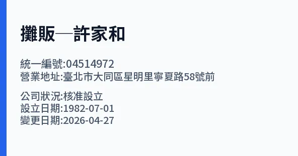 攤販─許家和的照片-統編 04514972(臺北市) 公司登記資料與營業項目詳細圖表