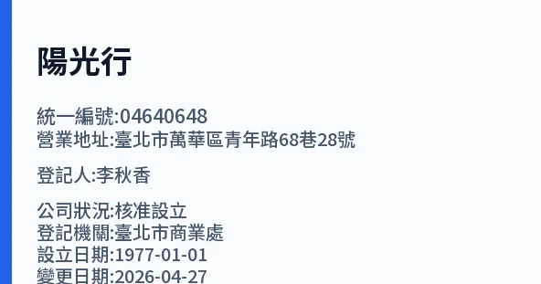陽光行的照片-統編 04640648(臺北市) 公司登記資料與營業項目詳細圖表