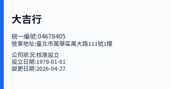大吉行的照片-統編 04678405(臺北市) 公司登記資料與營業項目詳細圖表