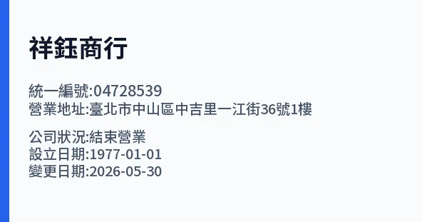 祥鈺商行的照片-統編 04728539(臺北市) 公司登記資料與營業項目詳細圖表