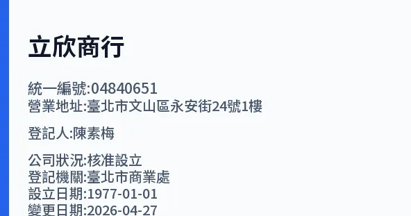 立欣商行的照片-統編 04840651(臺北市) 公司登記資料與營業項目詳細圖表