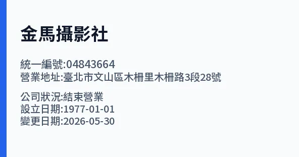 金馬攝影社的照片-統編 04843664(臺北市) 公司登記資料與營業項目詳細圖表