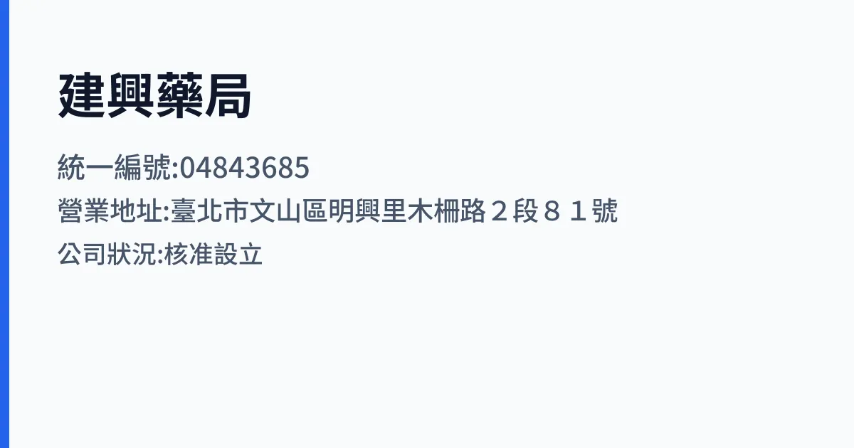 建興藥局 - 統編 04843685(臺北市) 公司登記資料與營業項目詳細圖表