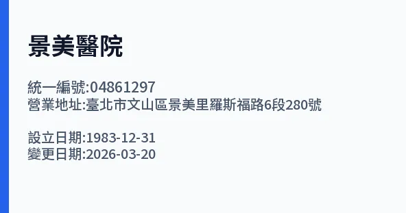 景美醫院的照片-統編 04861297(臺北市) 公司登記資料與營業項目詳細圖表