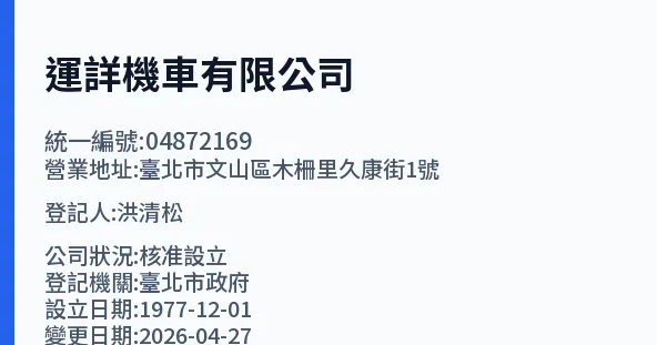 運詳機車有限公司的照片-統編 04872169(臺北市) 公司登記資料與營業項目詳細圖表
