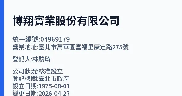 博翔實業股份有限公司的照片-統編 04969179(臺北市) 公司登記資料與營業項目詳細圖表