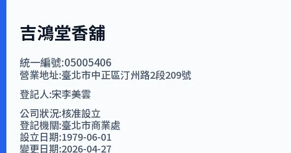吉鴻堂香舖的照片-統編 05005406(臺北市) 公司登記資料與營業項目詳細圖表