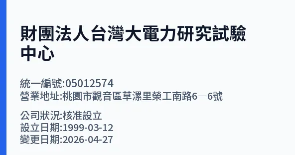 財團法人台灣大電力研究試驗中心的照片-統編 05012574(桃園市) 公司登記資料與營業項目詳細圖表
