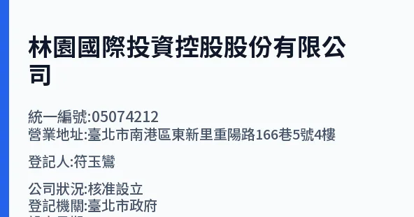 林園國際投資控股股份有限公司的照片-統編 05074212(臺北市) 公司登記資料與營業項目詳細圖表