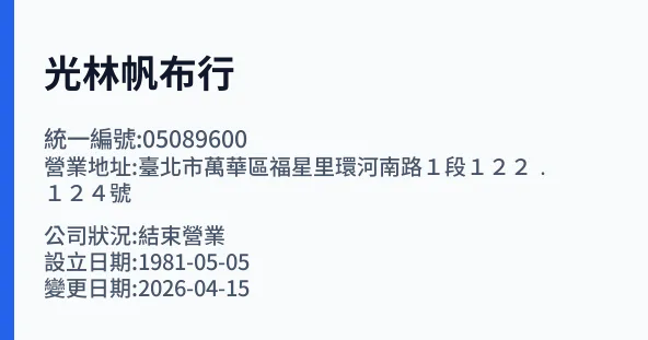 光林帆布行的照片-統編 05089600(臺北市) 公司登記資料與營業項目詳細圖表
