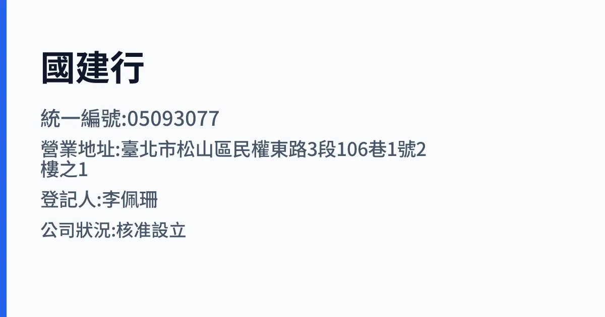 國建行 - 統編 05093077(臺北市) 公司登記資料與營業項目詳細圖表