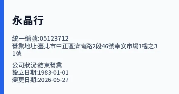 永晶行的照片-統編 05123712(臺北市) 公司登記資料與營業項目詳細圖表