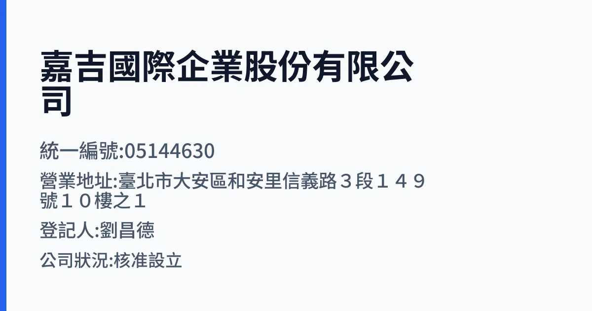 嘉吉國際企業股份有限公司 - 統編 05144630(臺北市) 公司登記資料與營業項目詳細圖表
