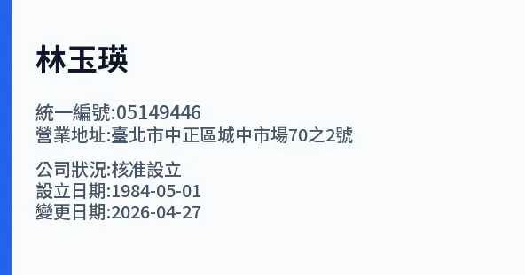 林玉瑛的照片-統編 05149446(臺北市) 公司登記資料與營業項目詳細圖表