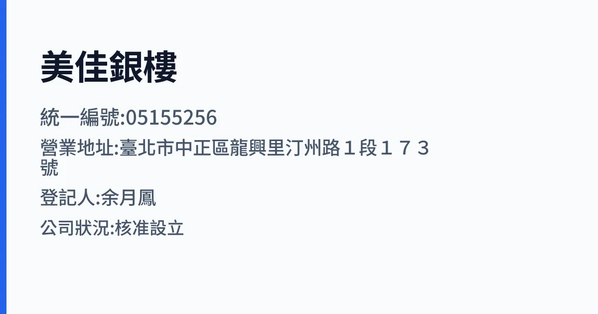 美佳銀樓 - 統編 05155256(臺北市) 公司登記資料與營業項目詳細圖表