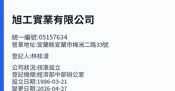 旭工實業有限公司的照片-統編 05157634(宜蘭縣) 公司登記資料與營業項目詳細圖表