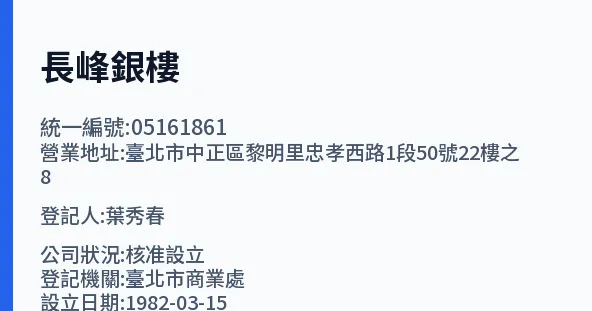 長峰銀樓的照片-統編 05161861(臺北市) 公司登記資料與營業項目詳細圖表