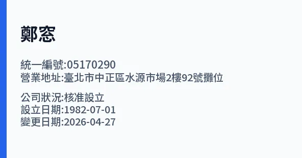 鄭窓的照片-統編 05170290(臺北市) 公司登記資料與營業項目詳細圖表