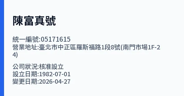 陳富真號的照片-統編 05171615(臺北市) 公司登記資料與營業項目詳細圖表