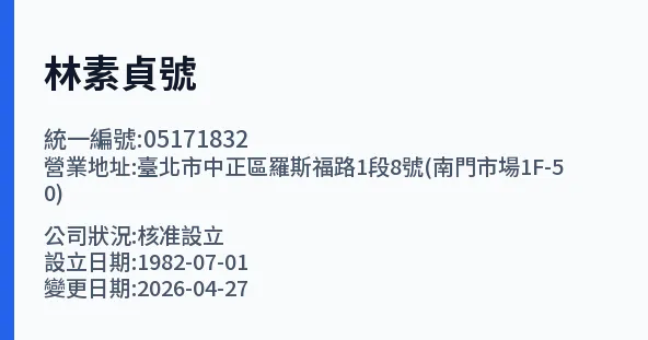 林素貞號的照片-統編 05171832(臺北市) 公司登記資料與營業項目詳細圖表