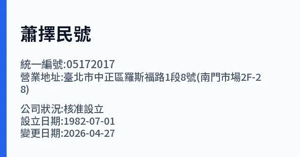 蕭擇民號的照片-統編 05172017(臺北市) 公司登記資料與營業項目詳細圖表