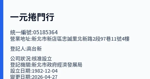一元捲門行的照片-統編 05185364(新北市) 公司登記資料與營業項目詳細圖表