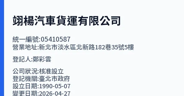 翊楊汽車貨運有限公司的照片-統編 05410587(新北市) 公司登記資料與營業項目詳細圖表
