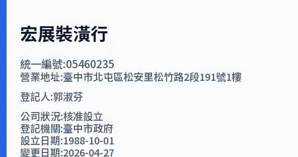 宏展裝潢行的照片-統編 05460235(臺中市) 公司登記資料與營業項目詳細圖表