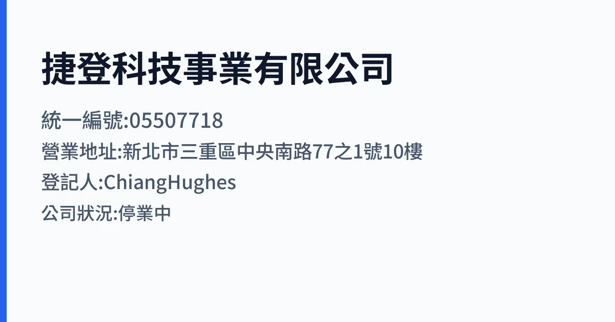 捷登科技事業有限公司 - 統編 05507718(新北市) 公司登記資料與營業項目詳細圖表