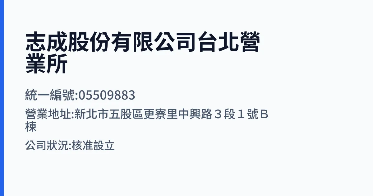 志成股份有限公司台北營業所 - 統編 05509883(新北市) 公司登記資料與營業項目詳細圖表