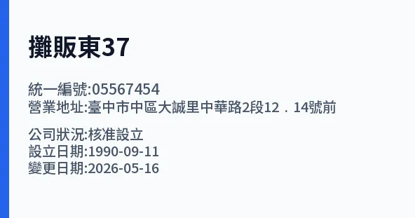 攤販東37的照片-統編 05567454(臺中市) 公司登記資料與營業項目詳細圖表