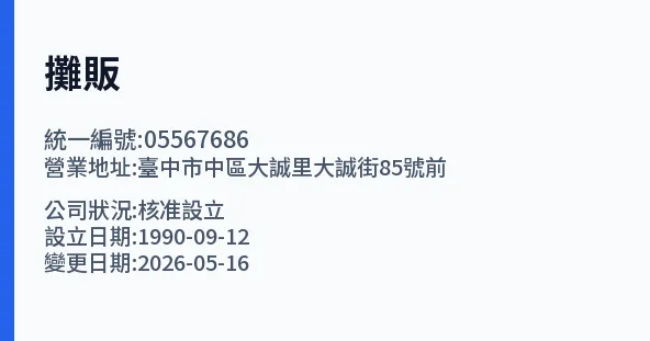 攤販的照片-統編 05567686(臺中市) 公司登記資料與營業項目詳細圖表