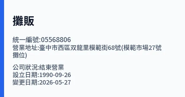 攤販的照片-統編 05568806(臺中市) 公司登記資料與營業項目詳細圖表