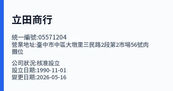 立田商行的照片-統編 05571204(臺中市) 公司登記資料與營業項目詳細圖表