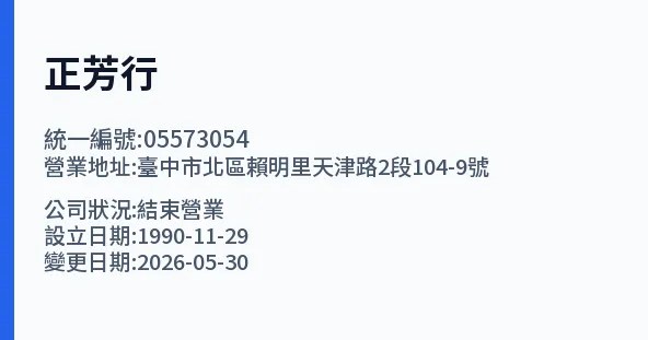 正芳行的照片-統編 05573054(臺中市) 公司登記資料與營業項目詳細圖表