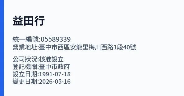 益田行的照片-統編 05589339(臺中市) 公司登記資料與營業項目詳細圖表