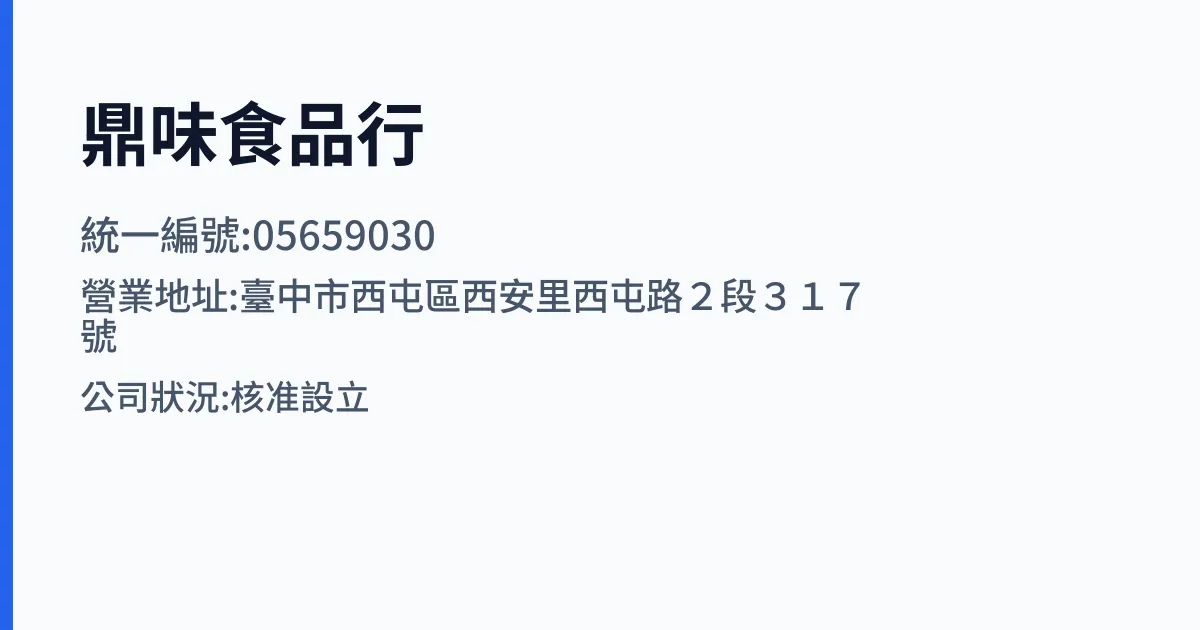 鼎味食品行 - 統編 05659030(臺中市) 公司登記資料與營業項目詳細圖表