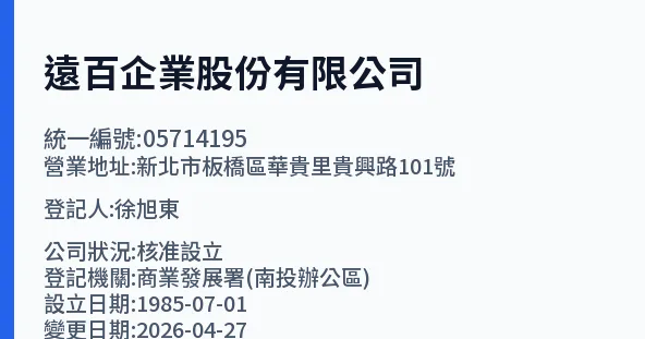 遠百企業股份有限公司的照片-統編 05714195(新北市) 公司登記資料與營業項目詳細圖表