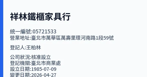 祥林鐵櫃家具行的照片-統編 05721533(臺北市) 公司登記資料與營業項目詳細圖表