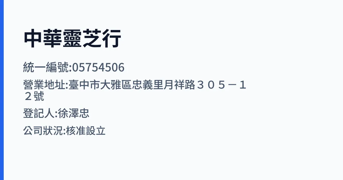 中華靈芝行 - 統編 05754506(臺中市) 公司登記資料與營業項目詳細圖表