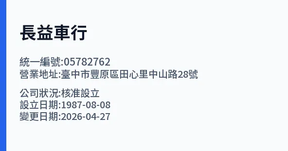 長益車行的照片-統編 05782762(臺中市) 公司登記資料與營業項目詳細圖表