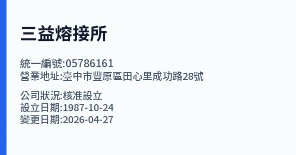 三益熔接所的照片-統編 05786161(臺中市) 公司登記資料與營業項目詳細圖表