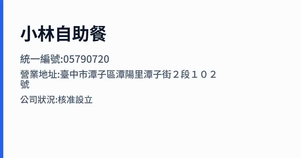 小林自助餐 - 統編 05790720(臺中市) 公司登記資料與營業項目詳細圖表