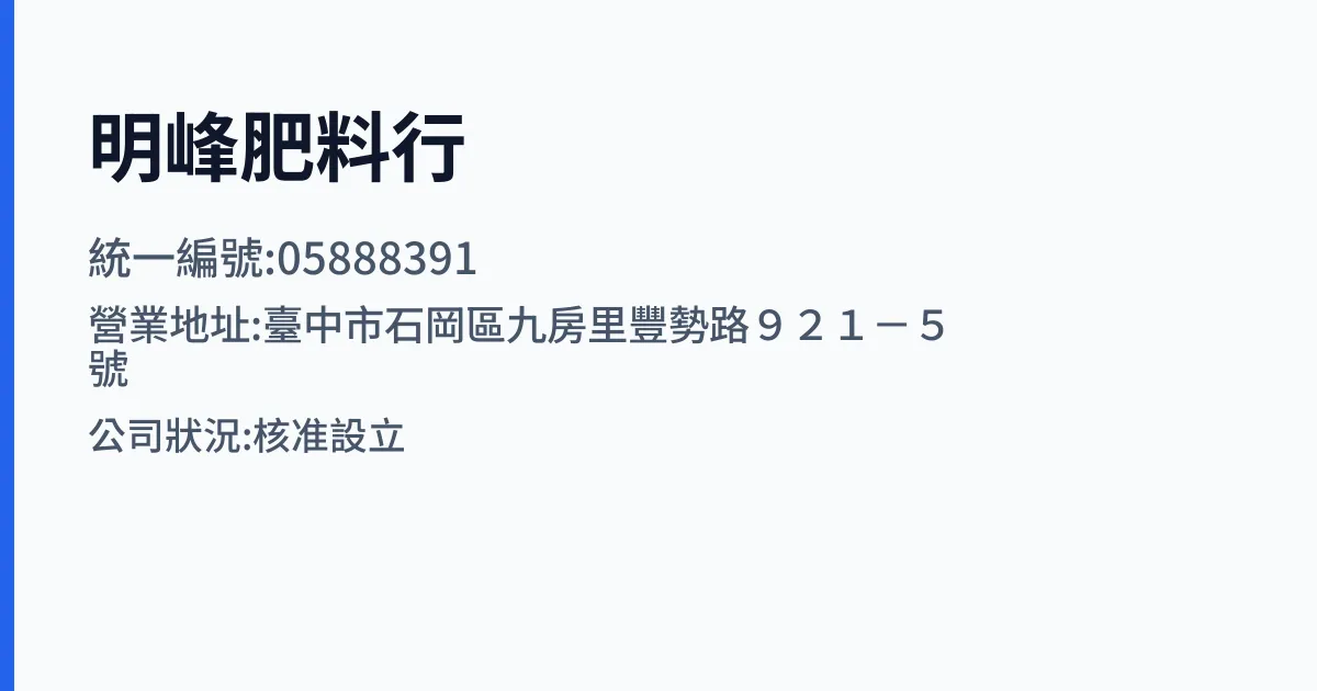 明峰肥料行 - 統編 05888391(臺中市) 公司登記資料與營業項目詳細圖表